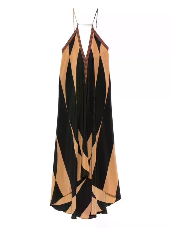VOLANTIS Geometric-print Silk Midi Dress - Black