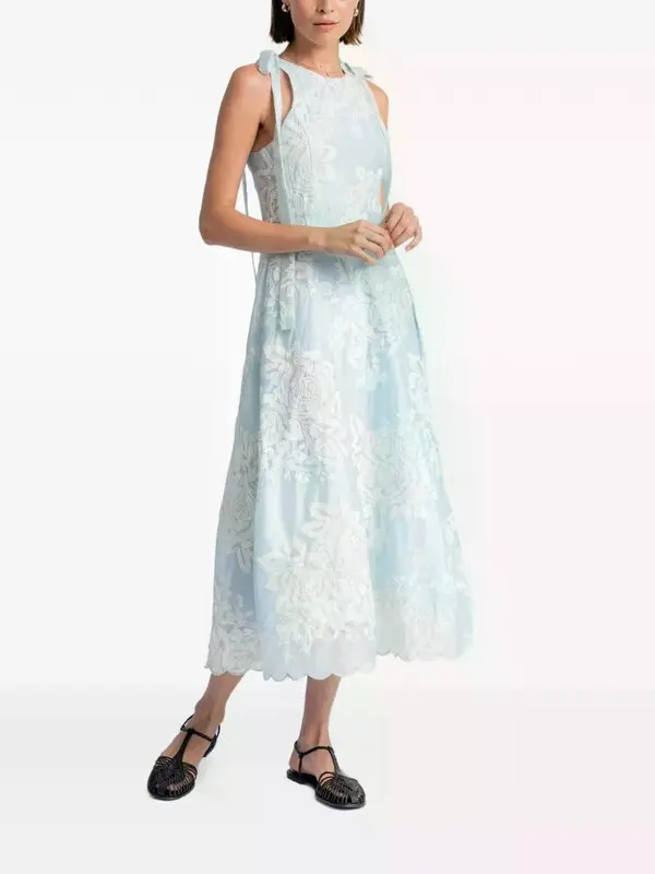 DREAM CATCHER Sofia Floral-embroidered Midi Dress - Blue