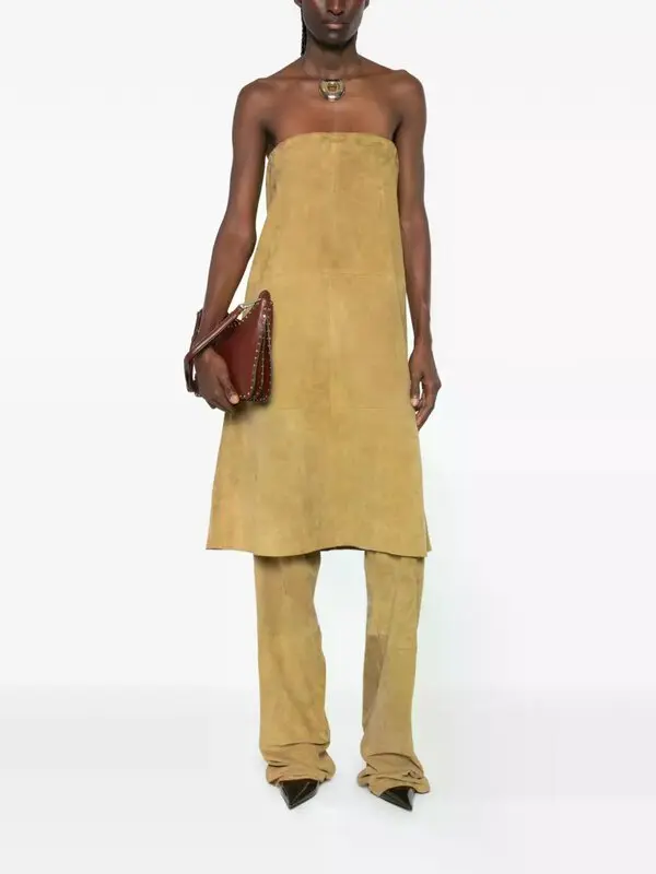 VESTIAIRE D'UN OISEAU LIBRE Strapless Suede Top And Trousers - Neutrals