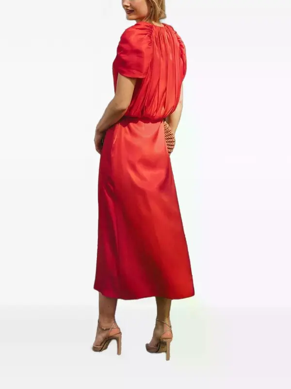 Cherubina Ruched-sleeve V-neck Midi Dress
