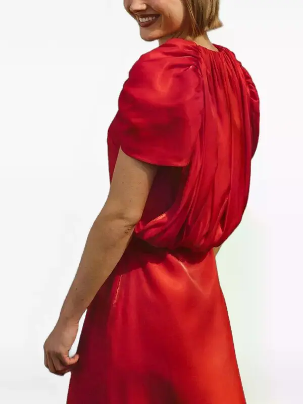 Cherubina Ruched-sleeve V-neck Midi Dress
