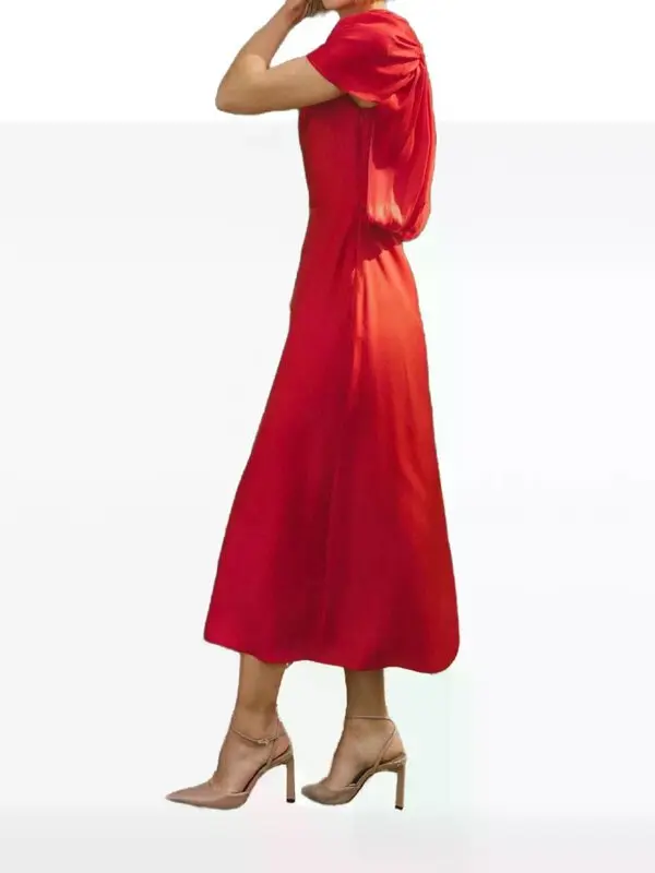 Cherubina Ruched-sleeve V-neck Midi Dress