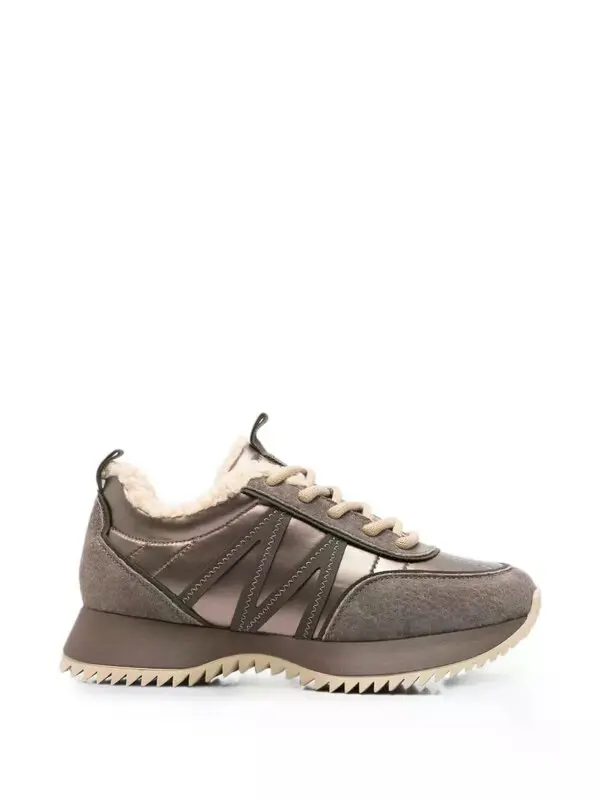 SERGIO MORETTI FIRENZE Shearling Trim Panelled Sneakers - Brown