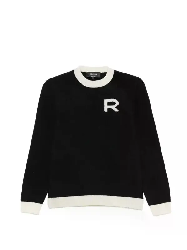 Rochas Intarsia "r" Contrast Trim Sweater - Black
