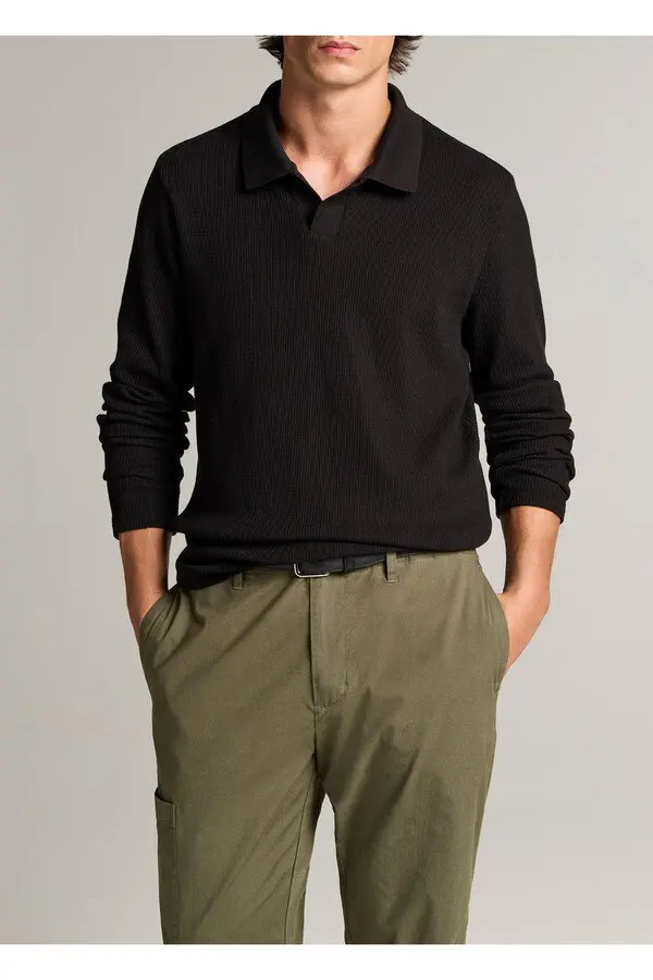 Vince Macro-rib Cotton Johnny-collar Shirt - Black