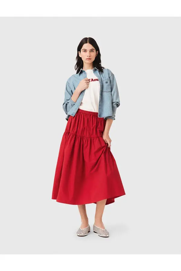 Maje Long Gathered Skirt - Red