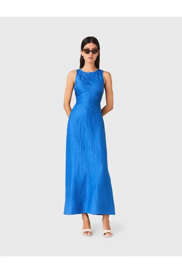 Maje Backless Linen-blend Midi Dress - Blue