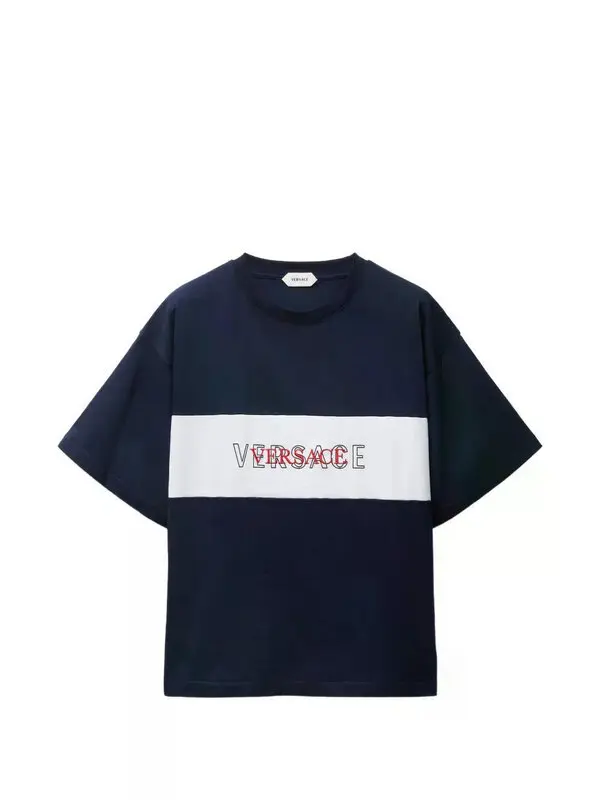 Versace Intarsia Cotton-jersey Regular T-shirt - Blue