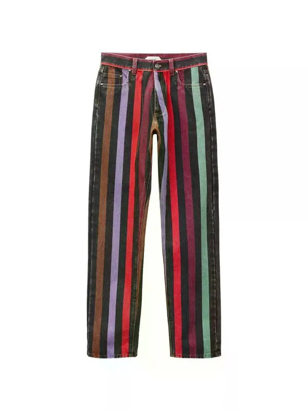 Versace Striped Straight Leg Jeans - Blue