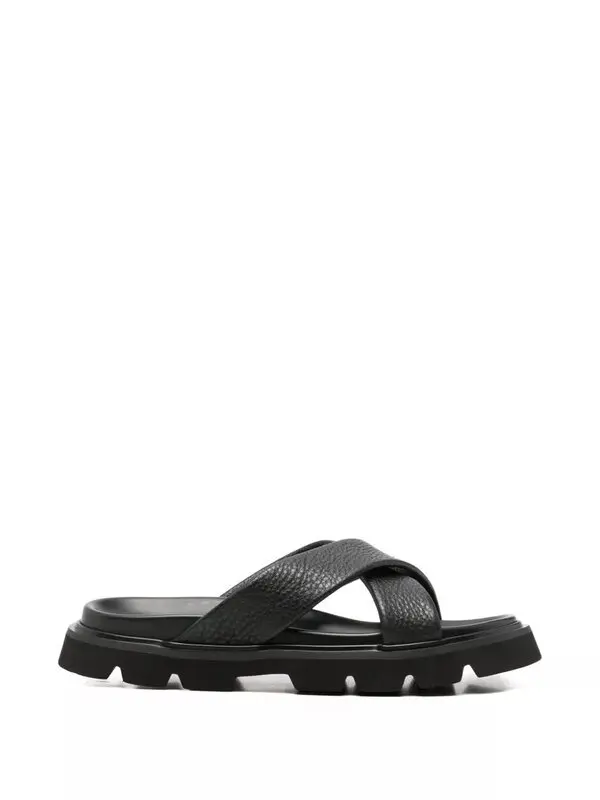 SERGIO MORETTI FIRENZE Criss-cross Leather Slippers - Black