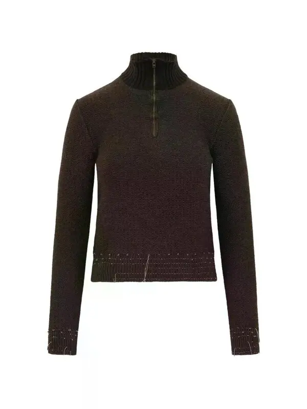 MAISON MARGIELA Quarter-zip Sweater With Frayed Detailing - Brown