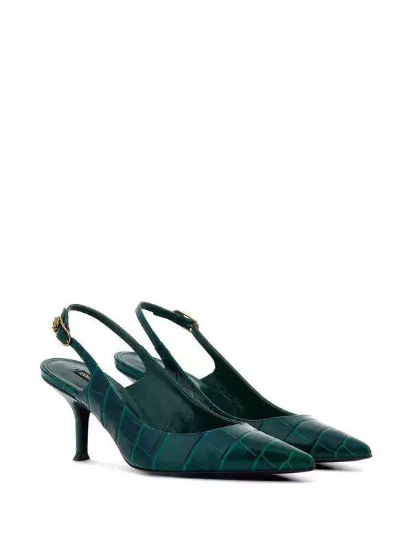 Roberto Cavalli Croc-effect Pointed-toe Slingback Pumps