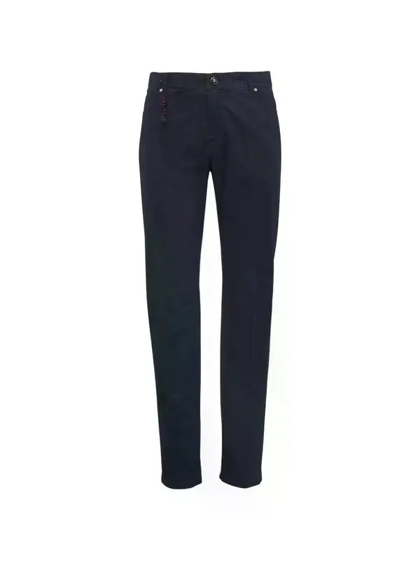 Marco Pescarolo Navy Straight-leg Trousers With Logo Patch - Blue