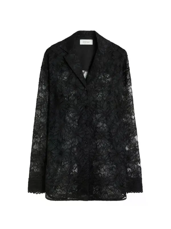 Sportmax Notched Lapel Floral Lace Shirt - Black