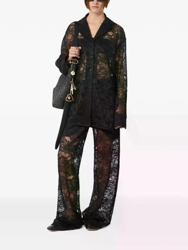 Sportmax Notched Lapel Floral Lace Shirt