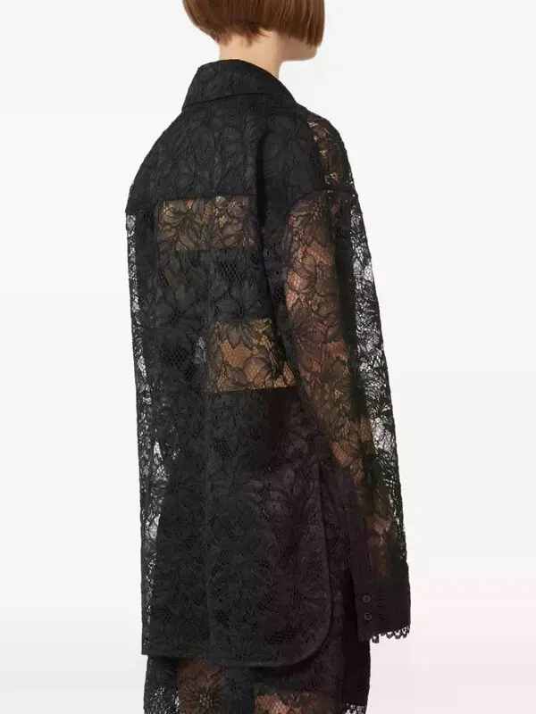 Sportmax Notched Lapel Floral Lace Shirt