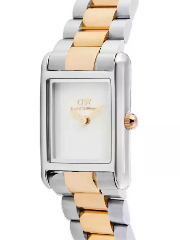 DANIEL WELLINGTON 25.9mm Rectangular Watch With Two-tone Link Bracelet