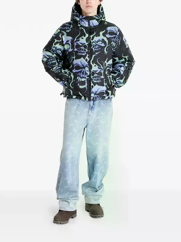 WASTED Reversible Skull Print Puffer Jacket