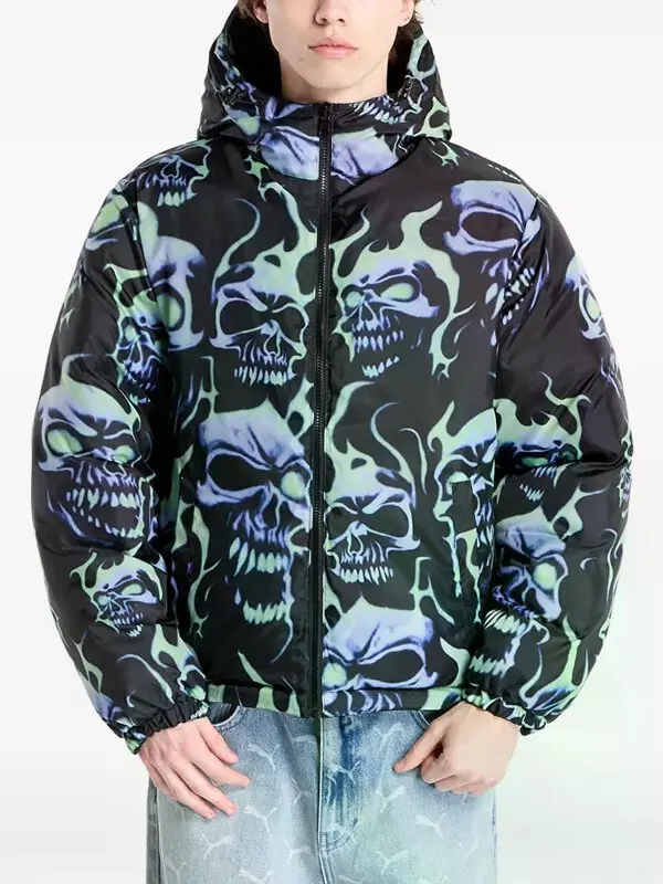 WASTED Reversible Skull Print Puffer Jacket