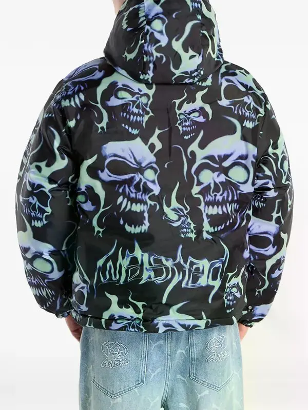 WASTED Reversible Skull Print Puffer Jacket