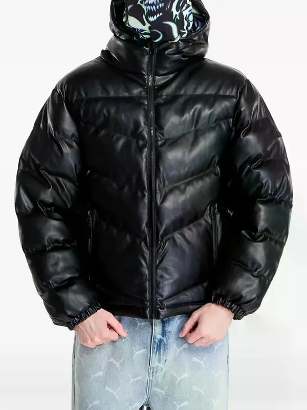 WASTED Reversible Skull Print Puffer Jacket