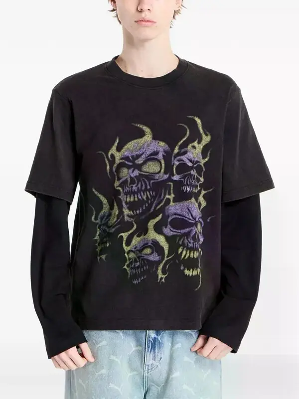 WASTED Skull-print Layered T-shirt