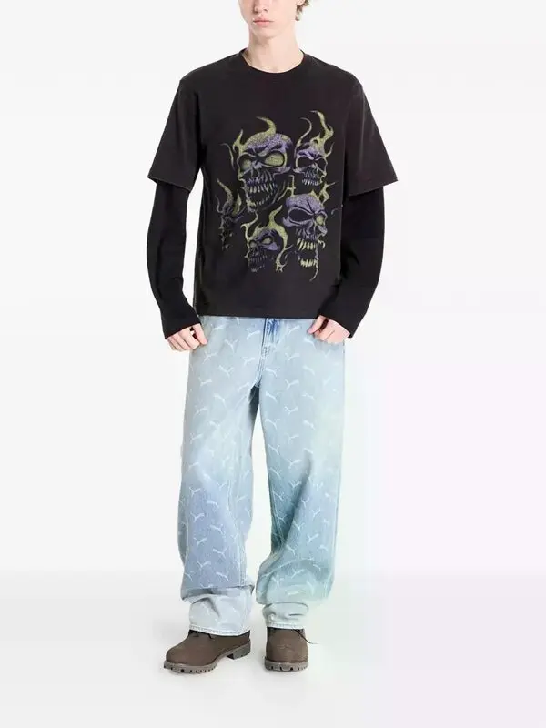 WASTED Skull-print Layered T-shirt