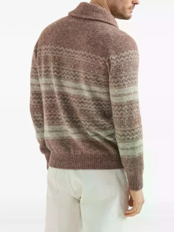 Brunello Cucinelli Nordic Jacquard Shawl Collar Cardigan - Brown