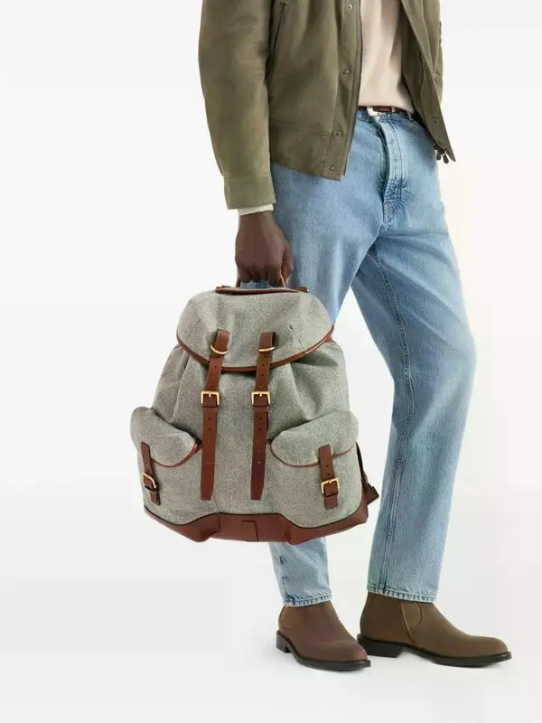 Brunello Cucinelli Virgin Wool, Alpaca, And Cashmere Flannel Field Backpack With Grained Calfskin Inserts