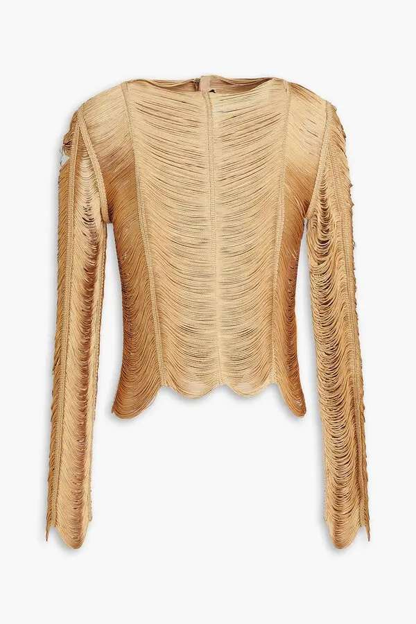 TOM FORD Fringed Openknit Top - Gold