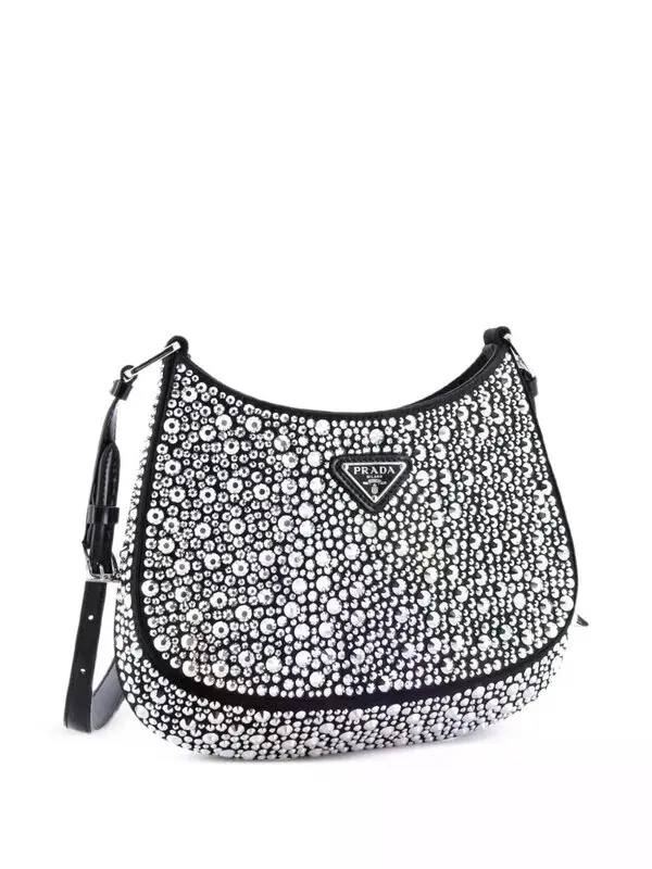 Prada Cleo Embellished Satin Small Shoulder Bag - Black