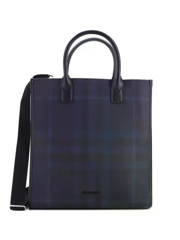 Burberry Convertible Tote Bag In Coated Canvas With Leather - Blue