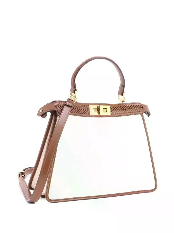 Fendi Peekaboo Iseeu Bag Pequin Canvas With Whipstitch Leather Medium Satchel