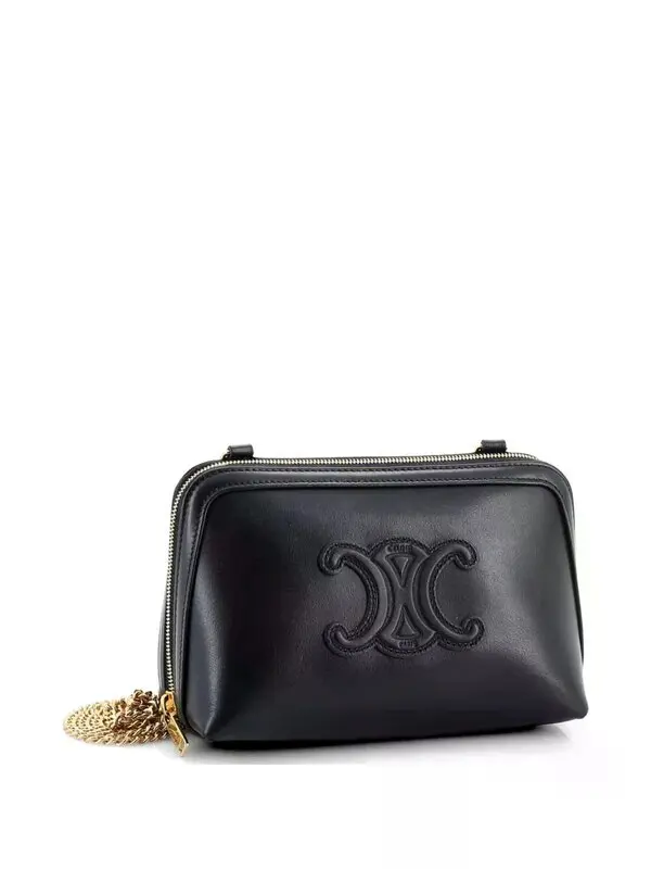 Celine Cuir Triomphe Zip Around Chain Clutch Leather Crossbody Bag