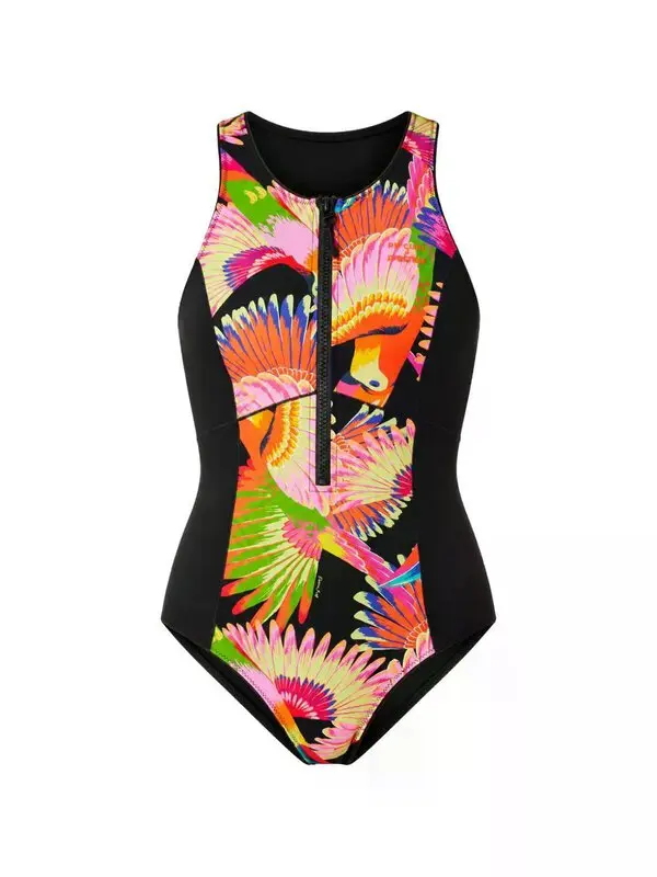Rip Curl Mirage Toucan-print Front-zip Swimsuit - Black