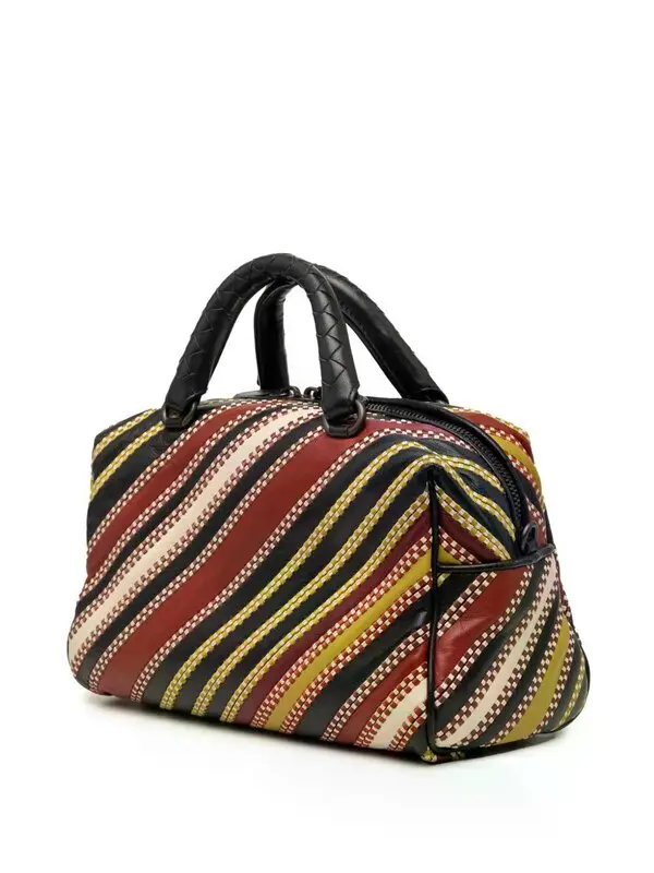 Bottega Veneta Nappa Diagonal Stripe Boston Bag Satchel - Black