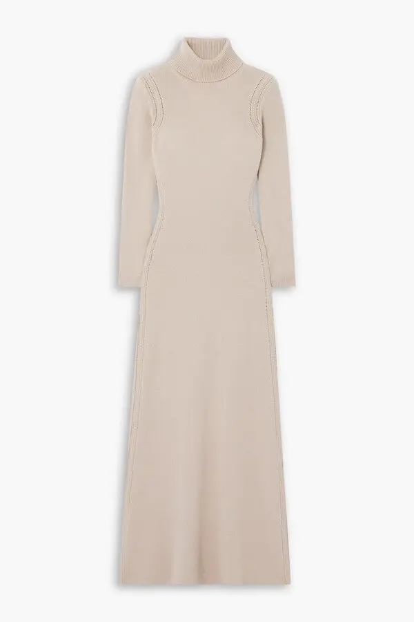TOM FORD Openback Cashmere Turtleneck Maxi Dress - Beige