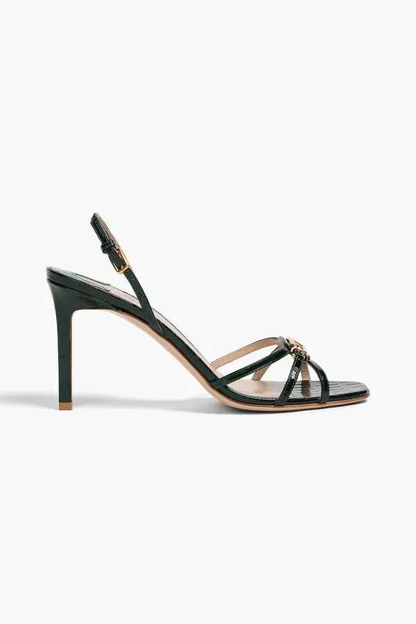 TOM FORD Embellished Croceffect Leather Slingback Sandals - Emerald