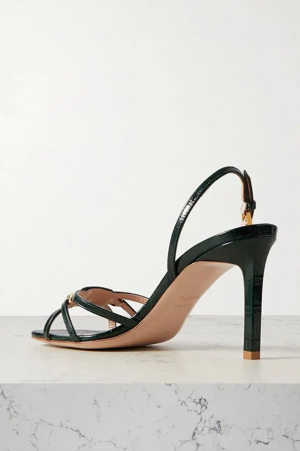 TOM FORD Embellished Croceffect Leather Slingback Sandals