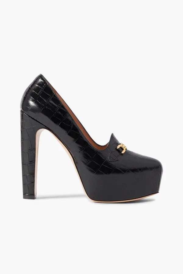 TOM FORD Embellished Croceffect Leather Platform Pumps - Black