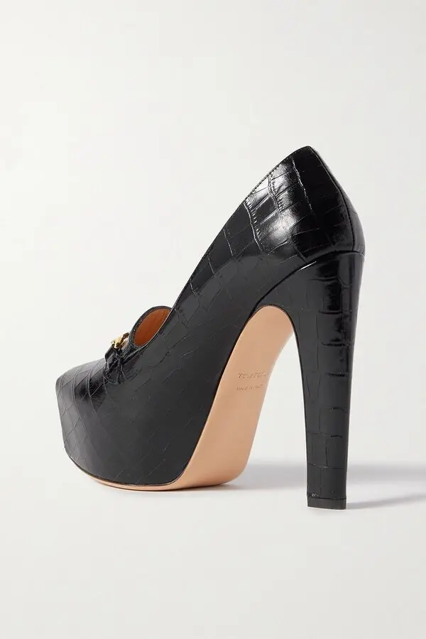 TOM FORD Embellished Croceffect Leather Platform Pumps - Black