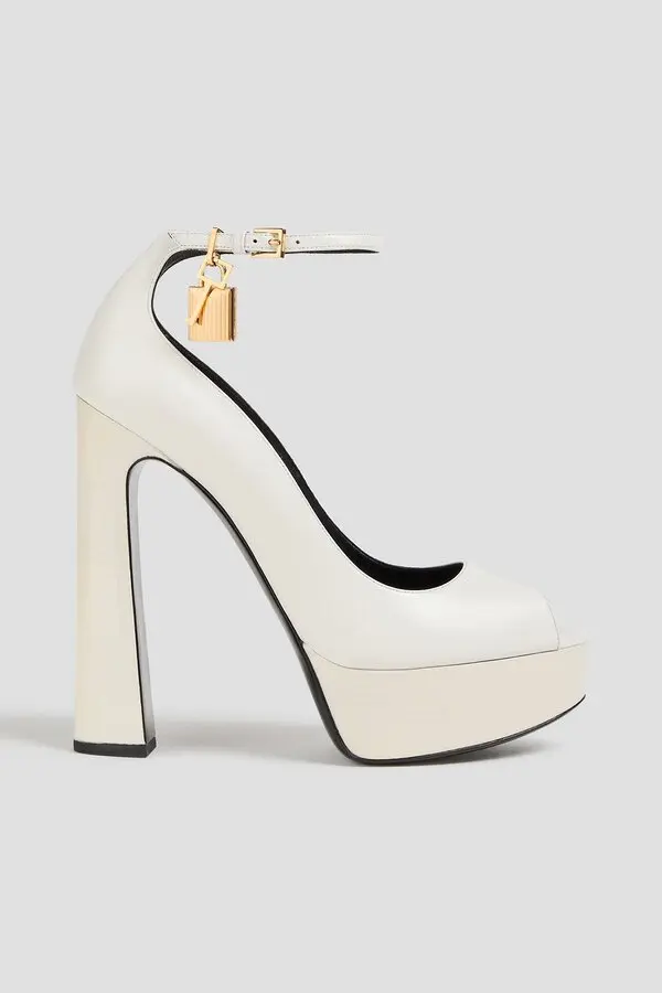 TOM FORD Padlock Embellished Leather Platform Pumps - Off-white