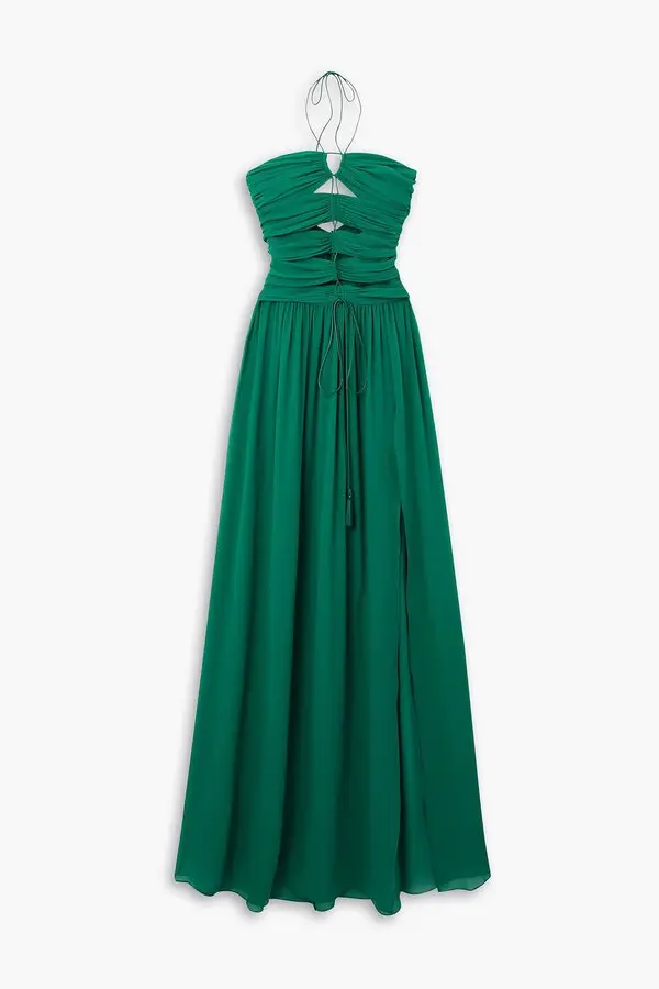 TOM FORD Tasseled Cutout Silkgeorgette Halterneck Gown - Jade