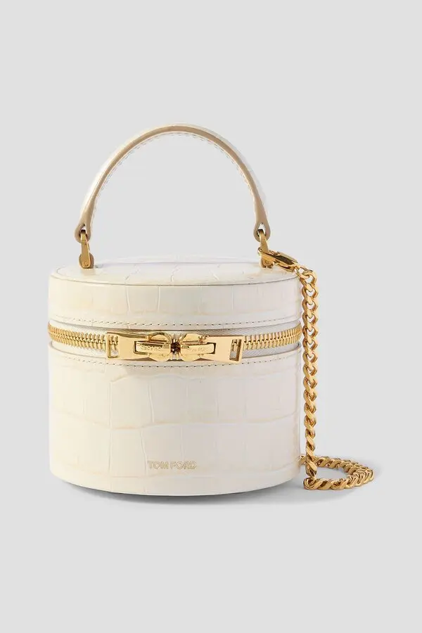 TOM FORD Audrey Mini Croceffect Leather Tote - Ivory
