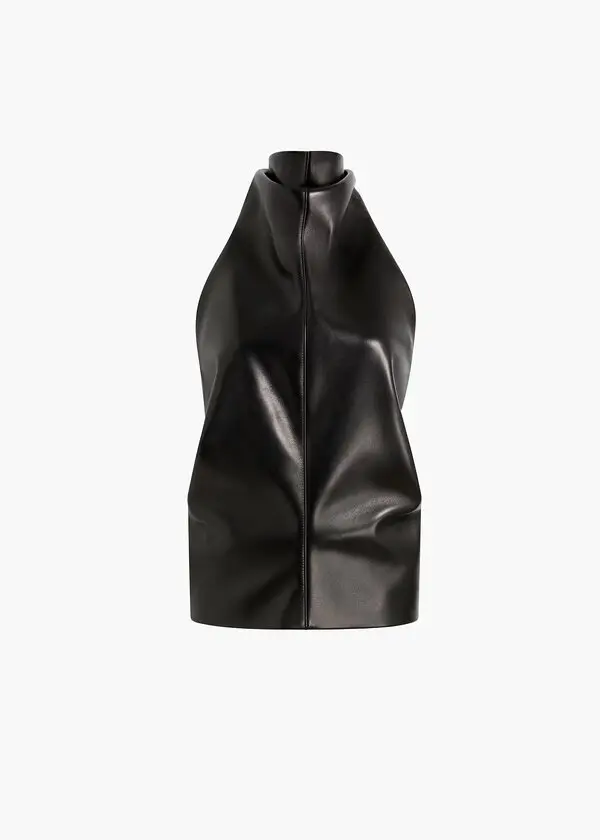Khaite High Neck Halter Leather Top - Black