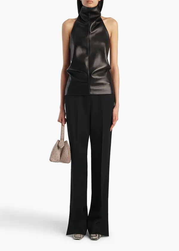 Khaite High Neck Halter Leather Top - Black