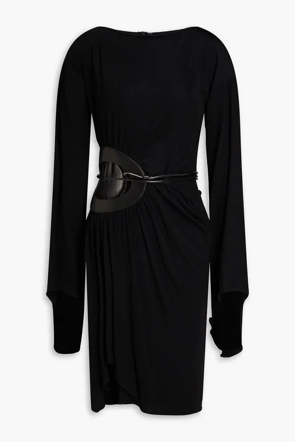 TOM FORD Leathertrimmed Cutout Stretchjersey Dress - Black