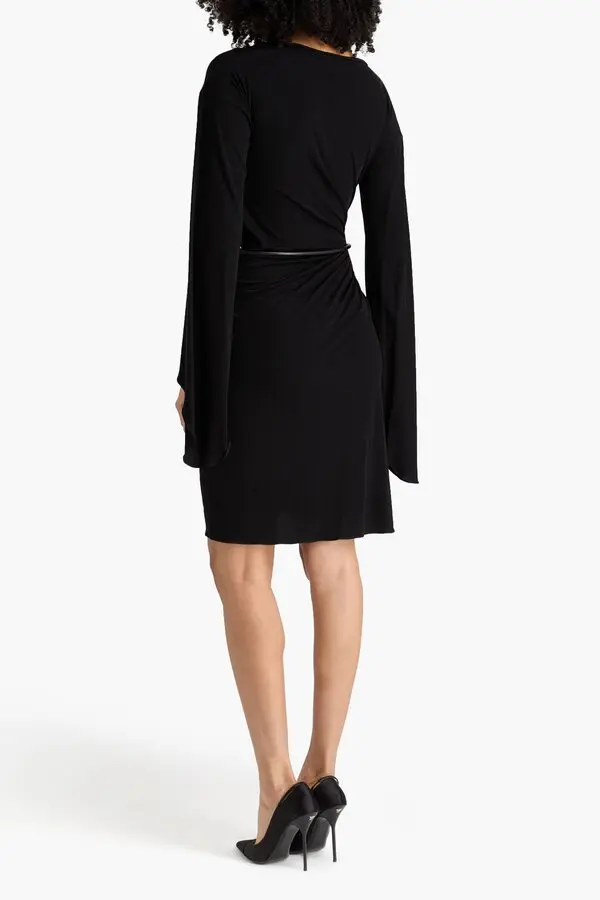 TOM FORD Cutout Stretch-jersey Dress With Leather Trim And Belted Waist - Black