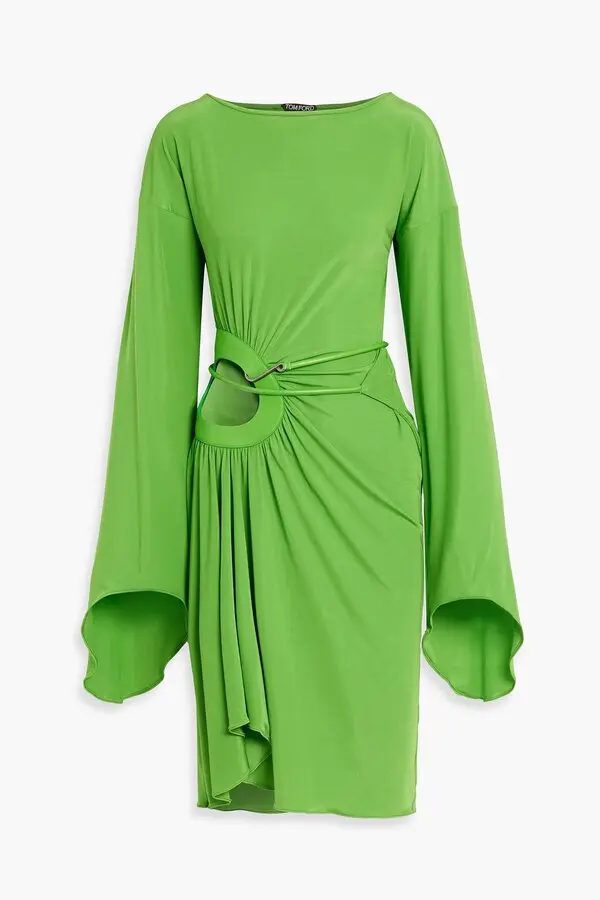 TOM FORD Leathertrimmed Cutout Stretchjersey Dress - Leaf Green