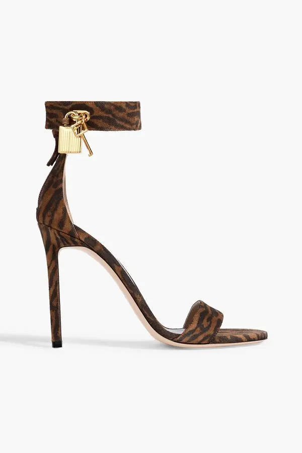 TOM FORD Padlock Leopardprint Calf Hair Sandals - Brown